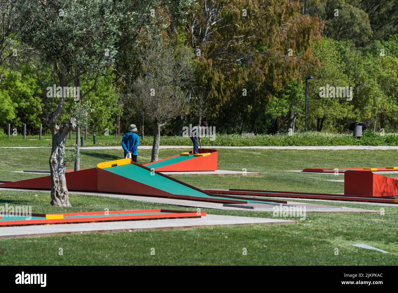 A scenic view of a minigolf course in Jamor urban park in Lisbon Stock ...