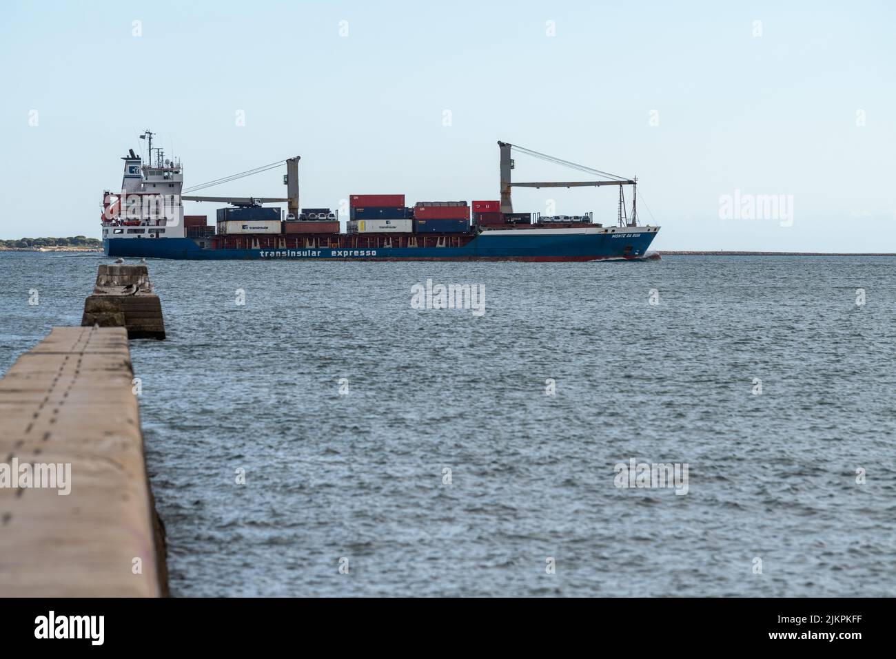 A cargo ship of the company Transinsular Expresso transporting sea ...