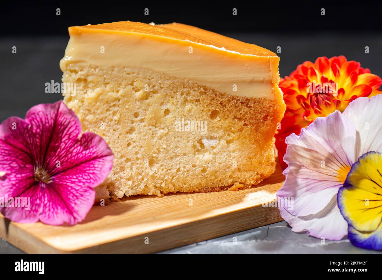 Homemade freshly baked Leche Flan also known as Custard Cake. A dessert ...