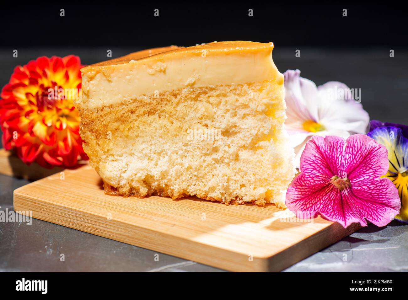 Homemade freshly baked Leche Flan also known as Custard Cake. A dessert ...