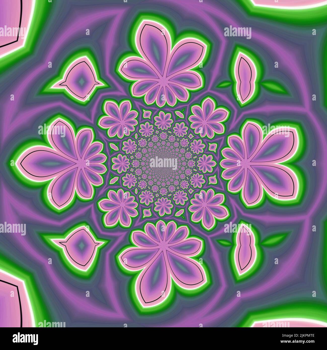 Geometric bougainvillea flowers in bright pink kaleidoscope abstract ...