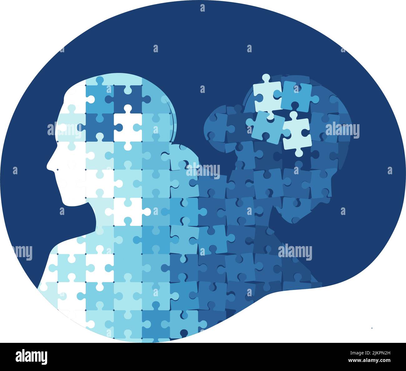 Mental illness and disorder concept. Head profile with of a healthy ...