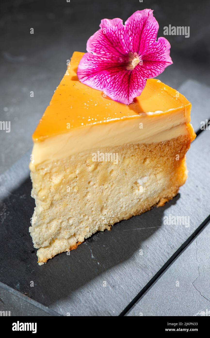 Homemade freshly baked Leche Flan also known as Custard Cake. A dessert ...