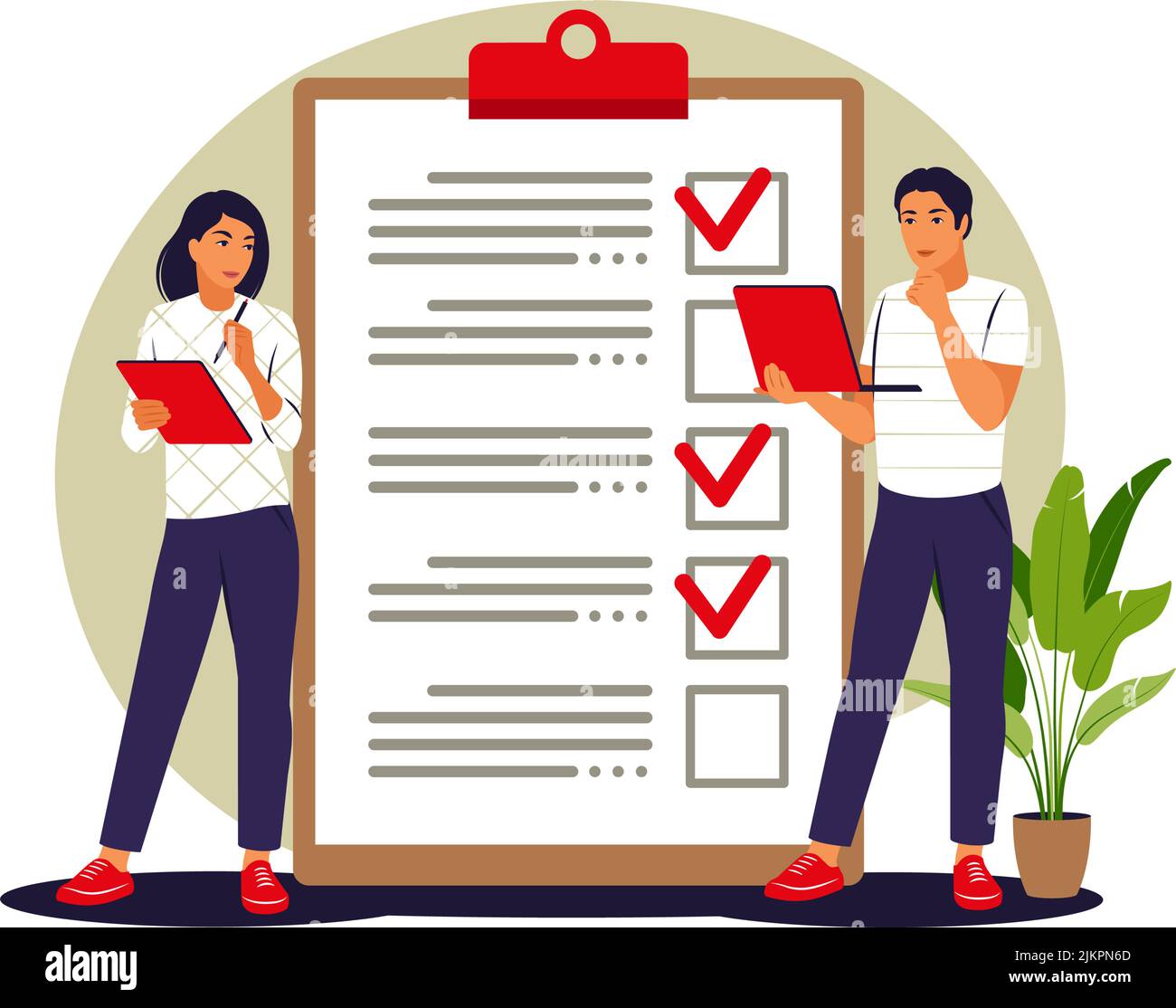 Customers filling up survey form. Vector illustration. Flat Stock ...