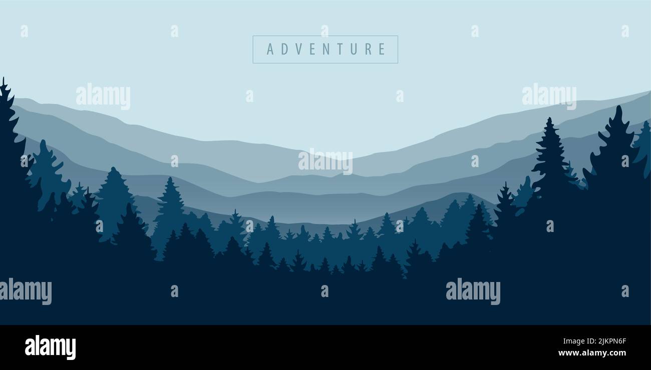 blue adventure forest and mountain landscape background Stock Vector ...