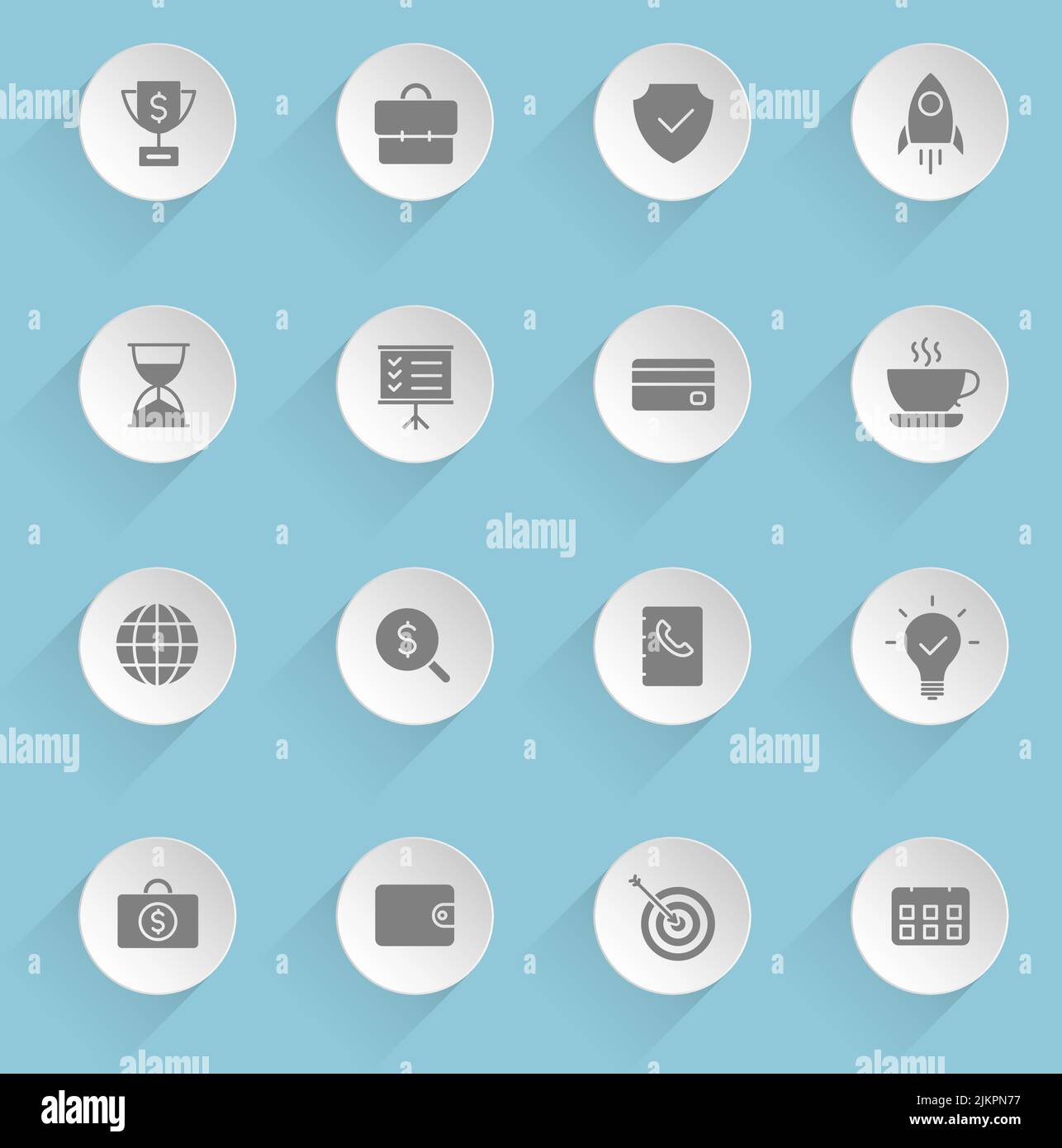 business vector icons on round puffy paper circles with transparent ...