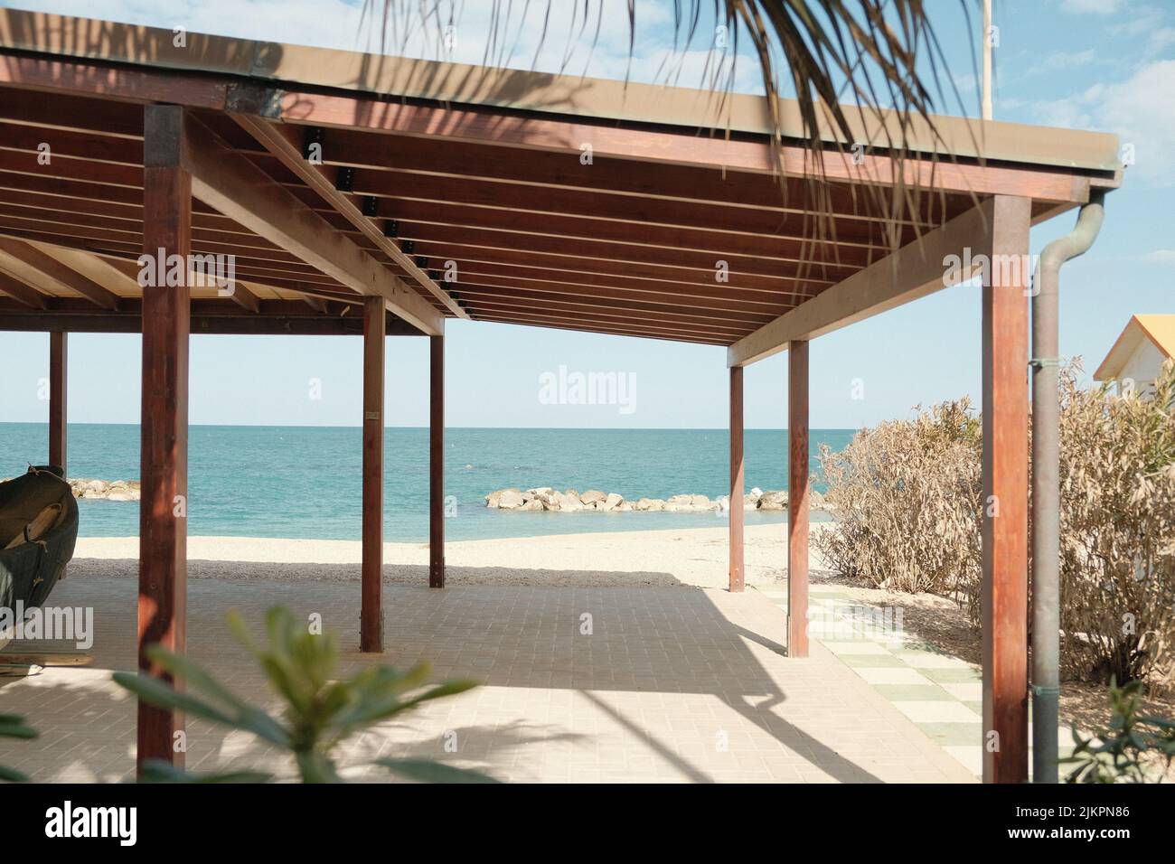 A wooden pergola on the beach Stock Photo - Alamy