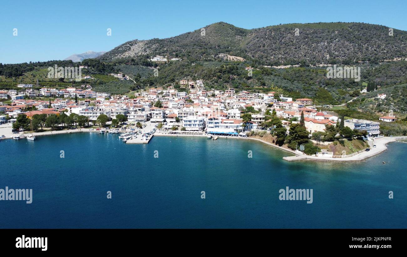 The beautiful view of Palaia Epidavros against the background of green ...