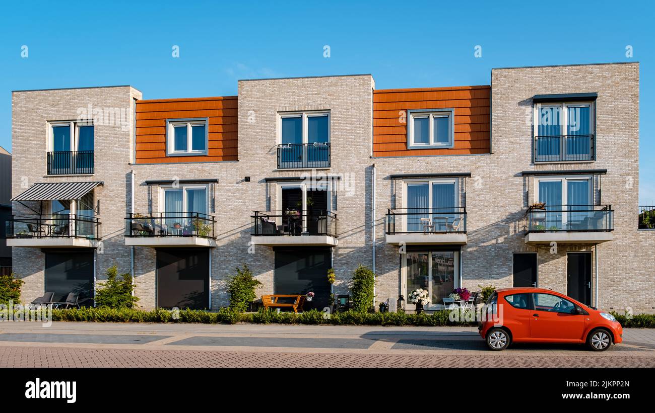 Dutch Suburban area with modern family houses, newly build modern ...