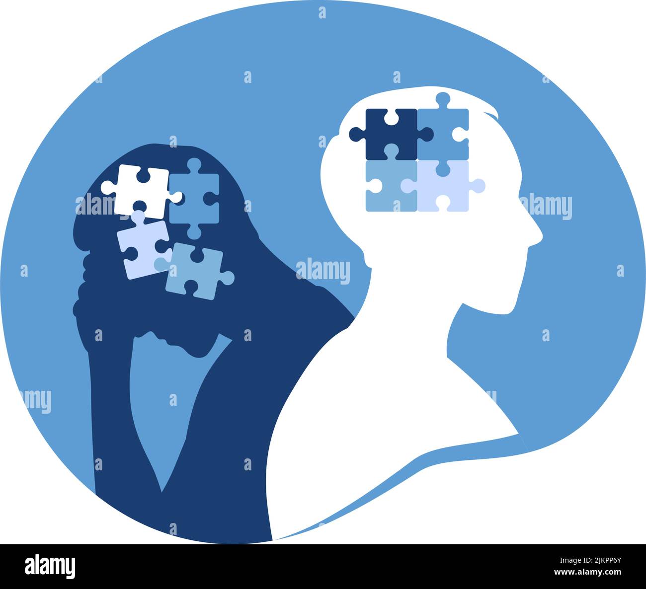 Mental illness and disorder concept. Head profile with of a healthy man ...