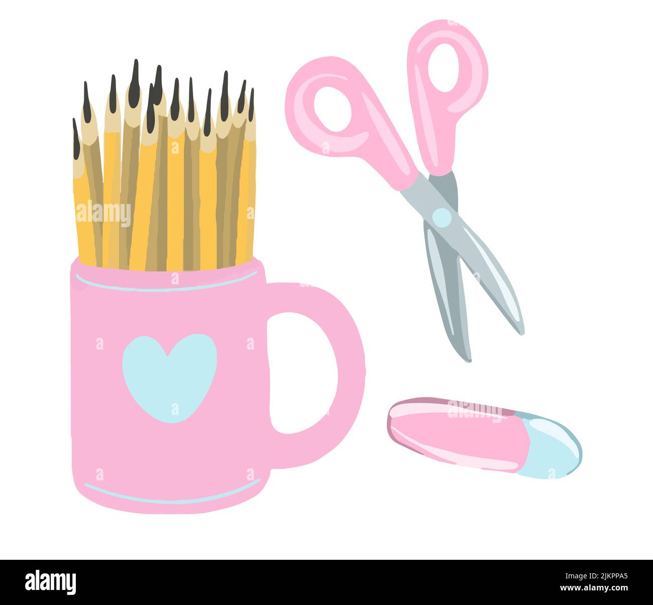 Vector Set back to school. Stationery for study. Pink scissors, eraser ...