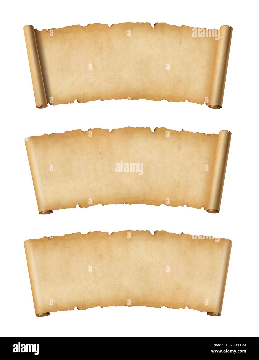 Old Parchment paper scroll isolated on white. Horizontal banners set ...