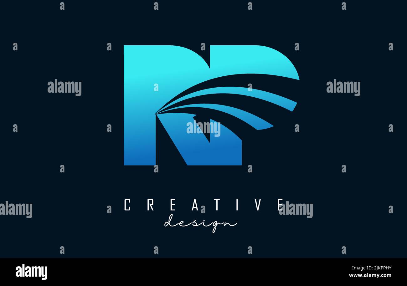 Creative blue letter RP R P logo with leading lines and road concept ...