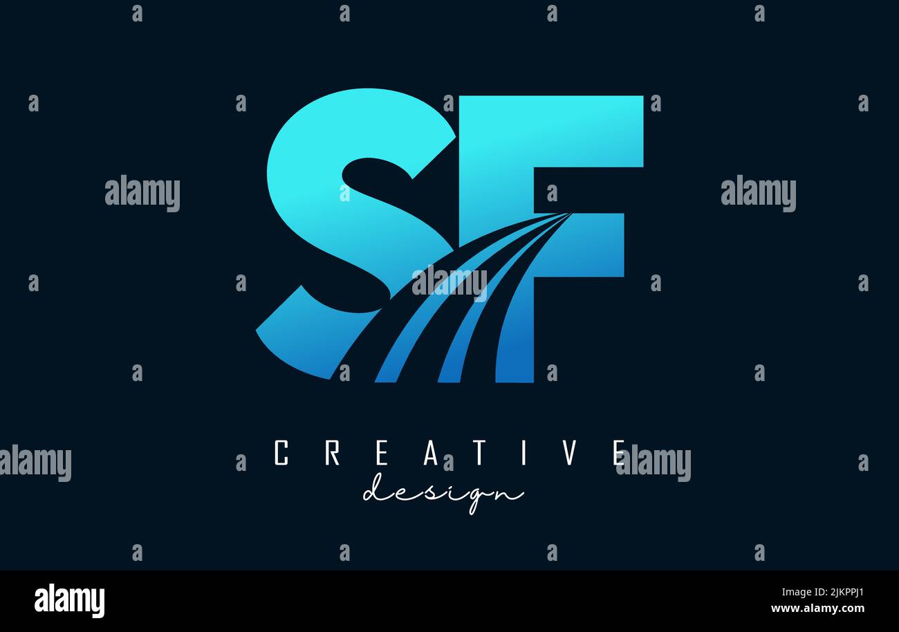 Creative blue letter SF s f logo with leading lines and road concept ...