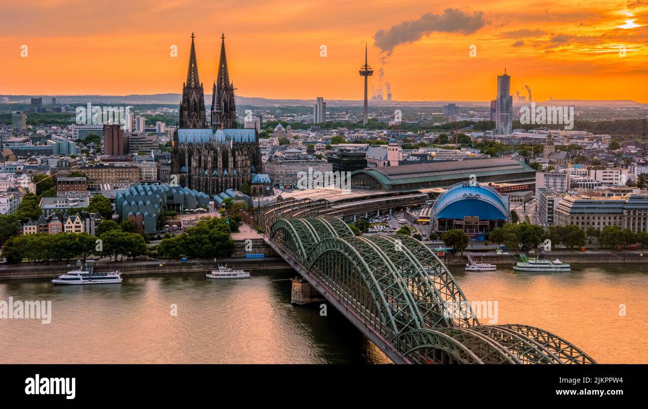 Cologne Koln Germany during sunset, Cologne bridge with the cathedral ...