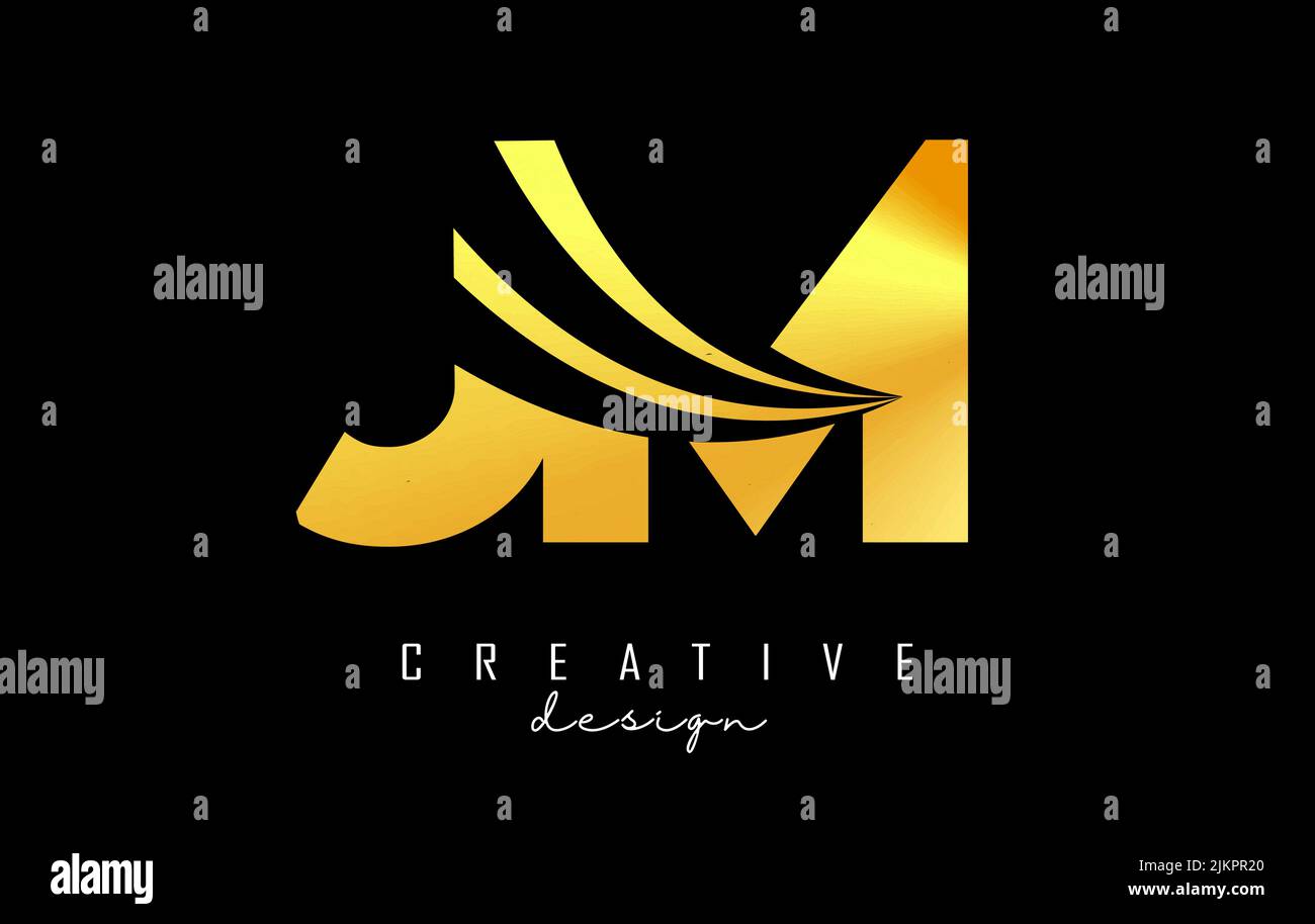 Creative golden letter JM J M logo with leading lines and road concept ...