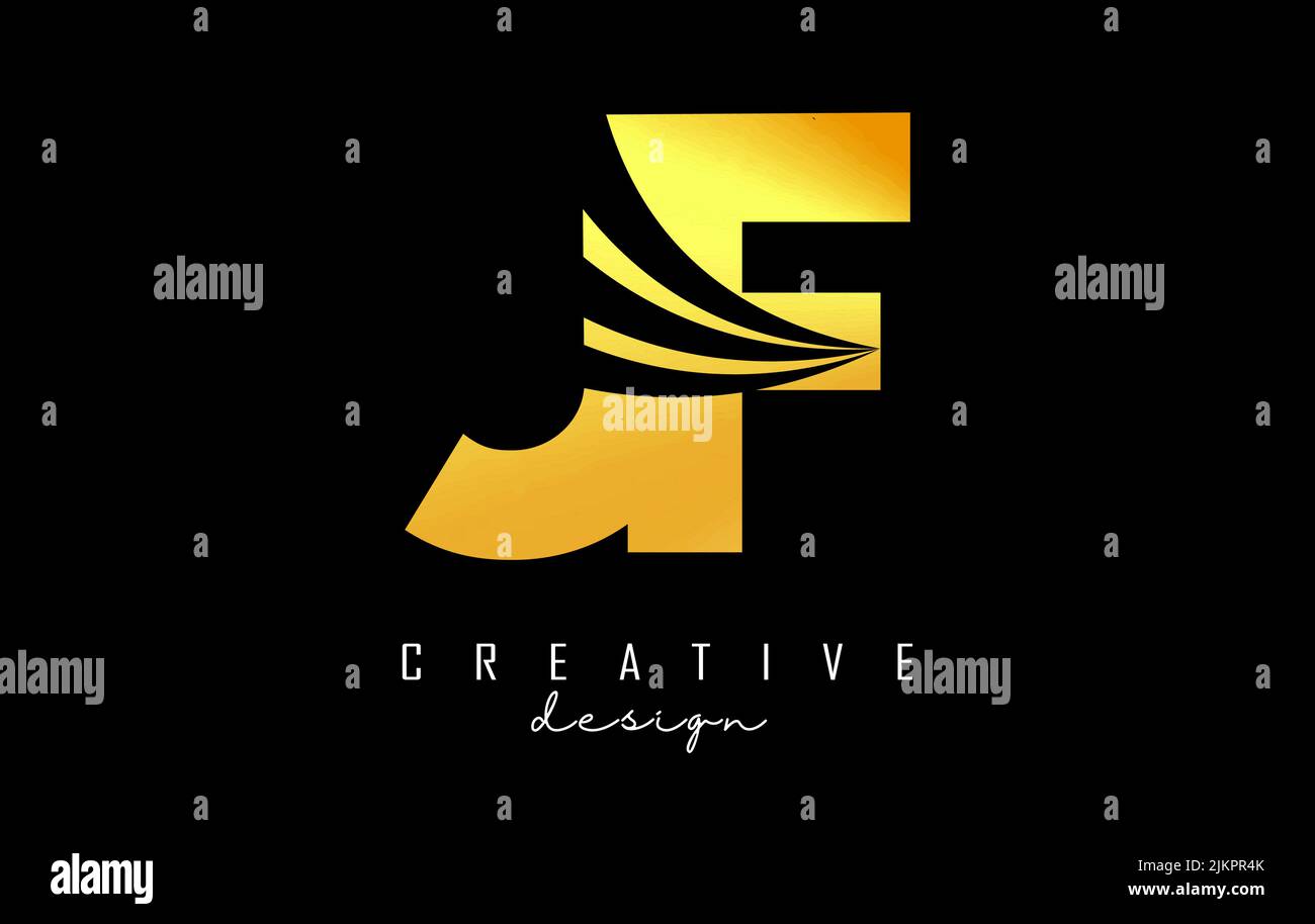 Creative golden letter JF J f logo with leading lines and road concept ...