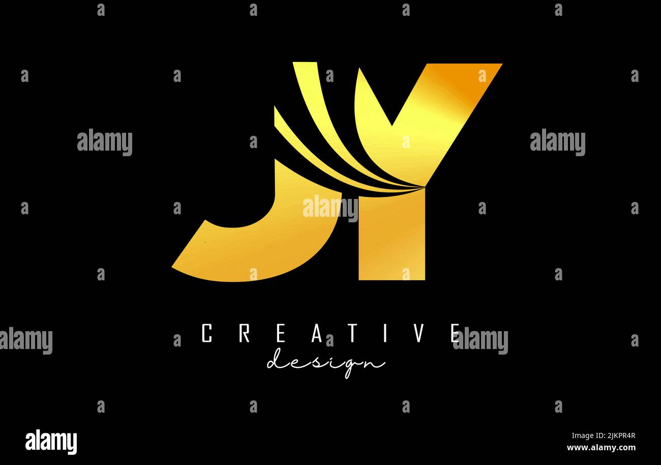 Creative golden letter JY J y logo with leading lines and road concept ...