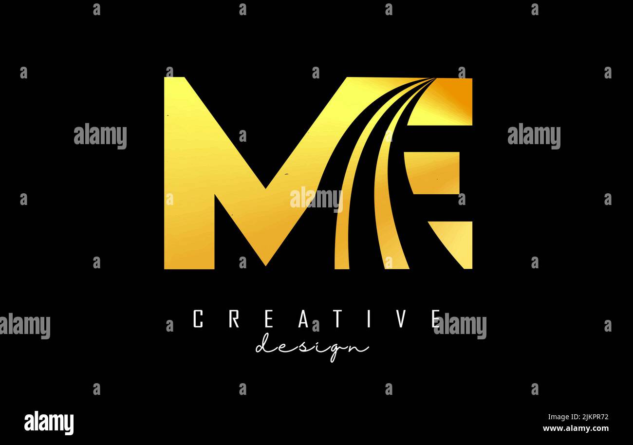 Creative golden letter ME m e logo with leading lines and road concept ...