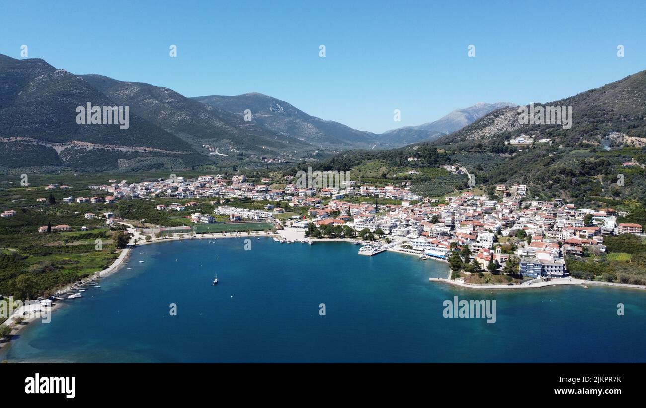 An aerial view of the coastal town Palaia Epidavros in Greece Stock ...