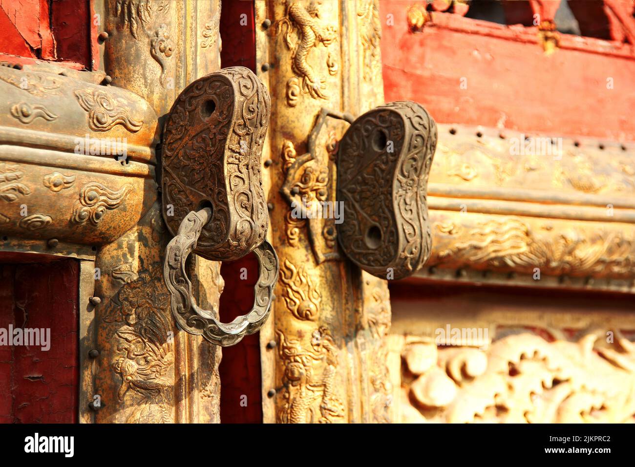 Gilded old Chinese door lock in the Forbidden City, Beijing, China ...