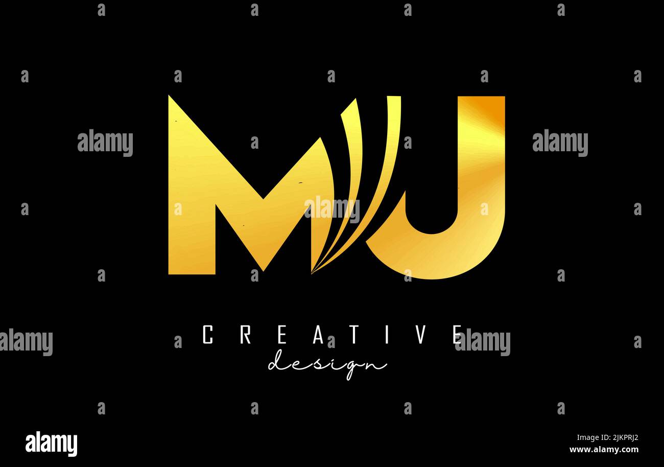 Creative golden letter MU m u logo with leading lines and road concept ...