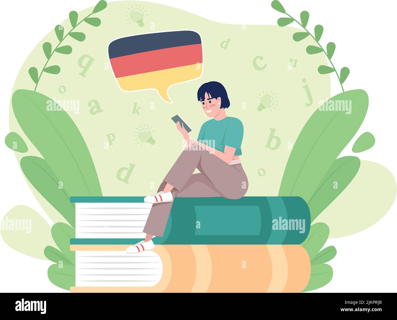 Learning German language with mobile app 2D vector isolated ...