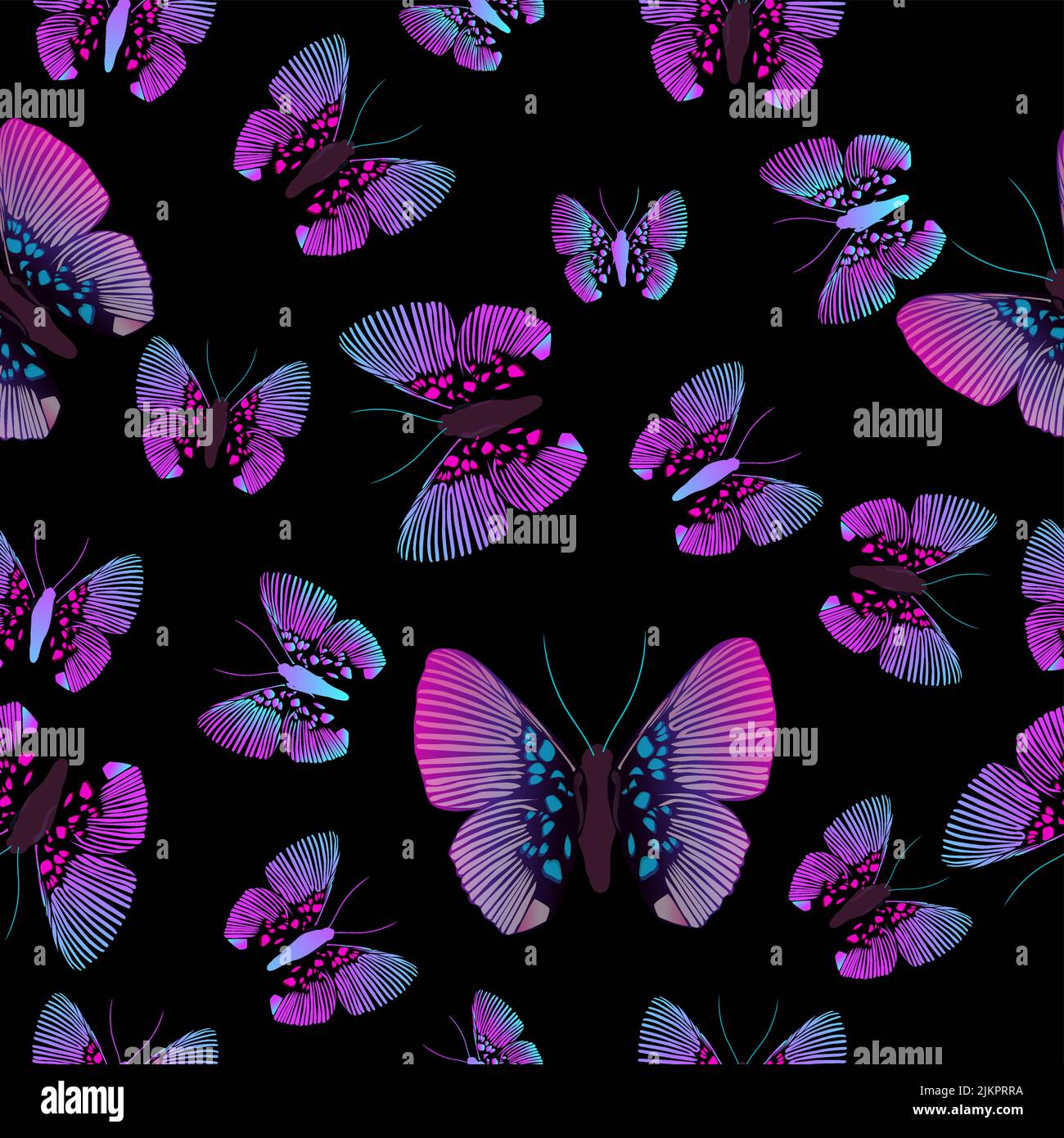 Butterfly pattern. Seamless background with purple and neon butterflies ...