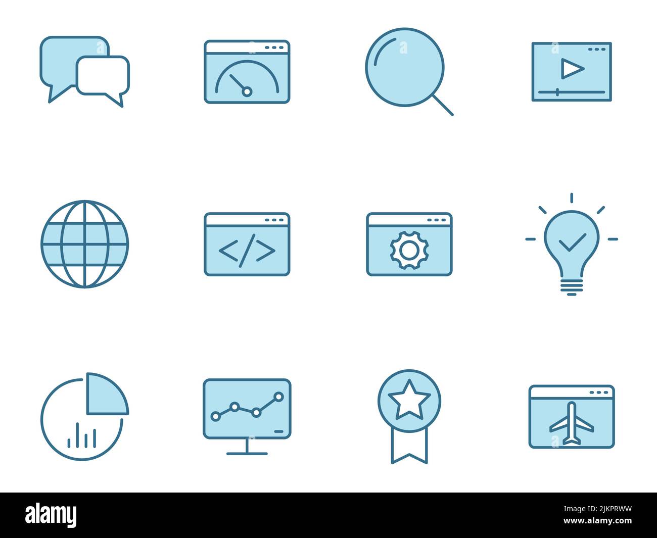 Seo flat vector icons in two colors isolated on white background. Seo ...