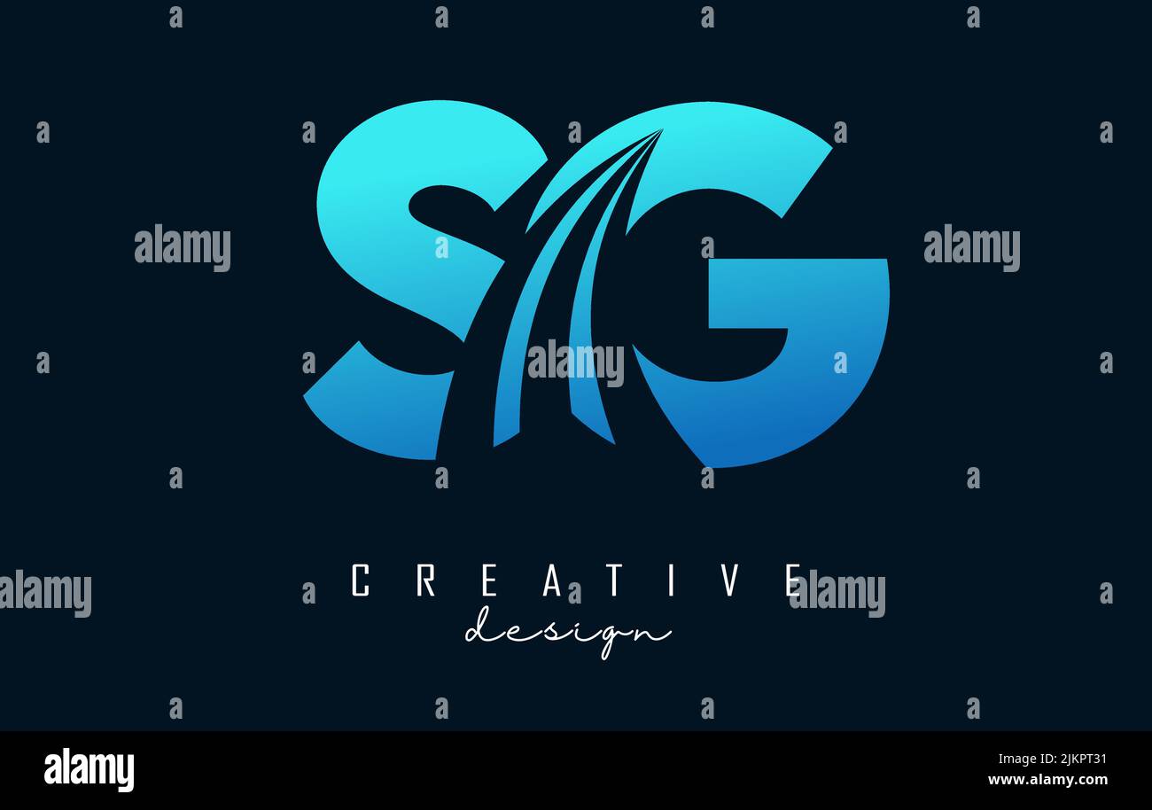 Creative blue letter SG s g logo with leading lines and road concept ...