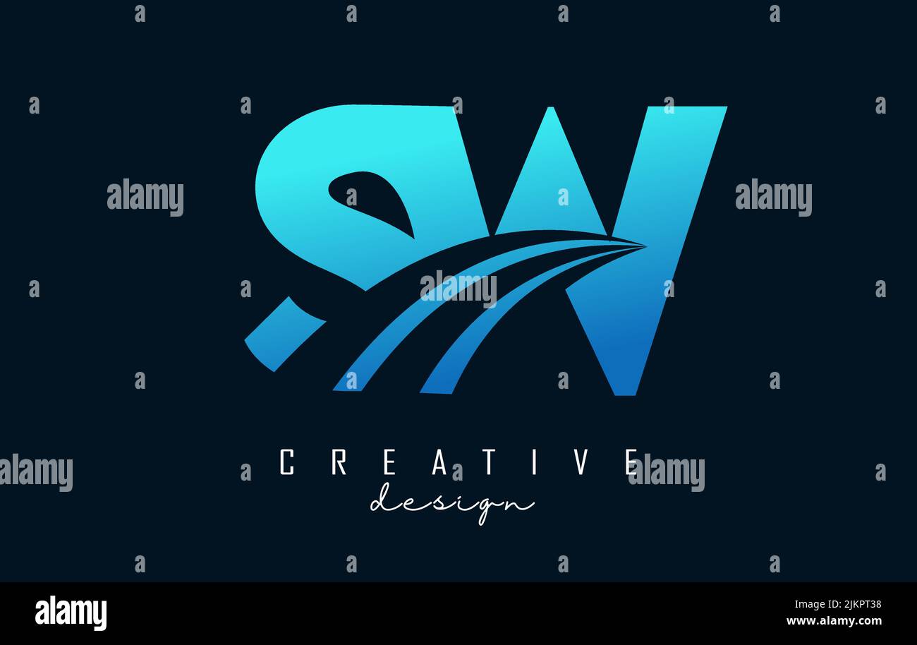 Creative blue letter SW s wlogo with leading lines and road concept ...