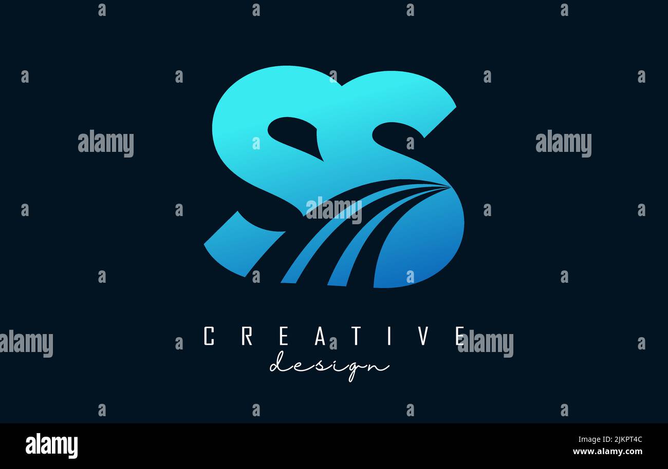 Creative blue letter SS s logo with leading lines and road concept ...