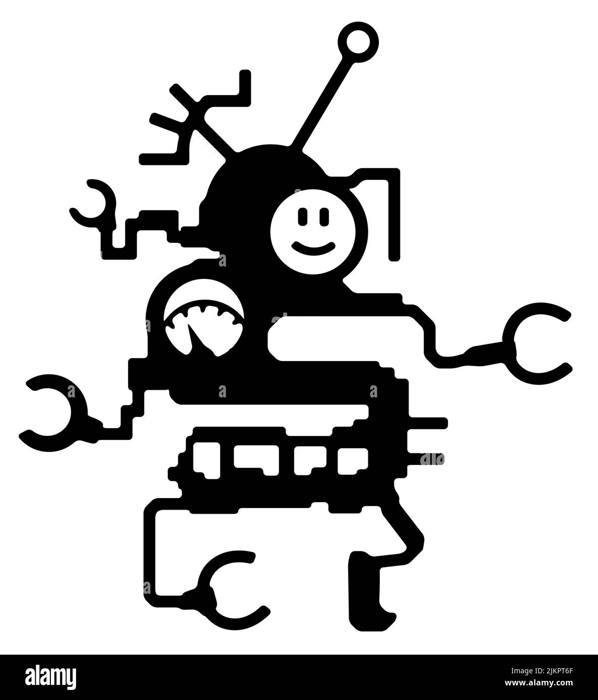 Weird robot head symbol black, vector illustration, vertical, isolated ...