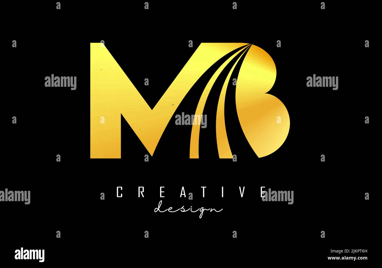 Creative golden letter MB m b logo with leading lines and road concept ...