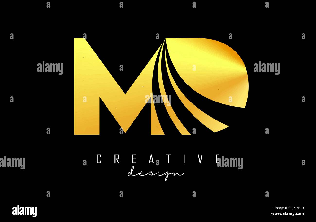 Creative golden letter MD m d logo with leading lines and road concept ...