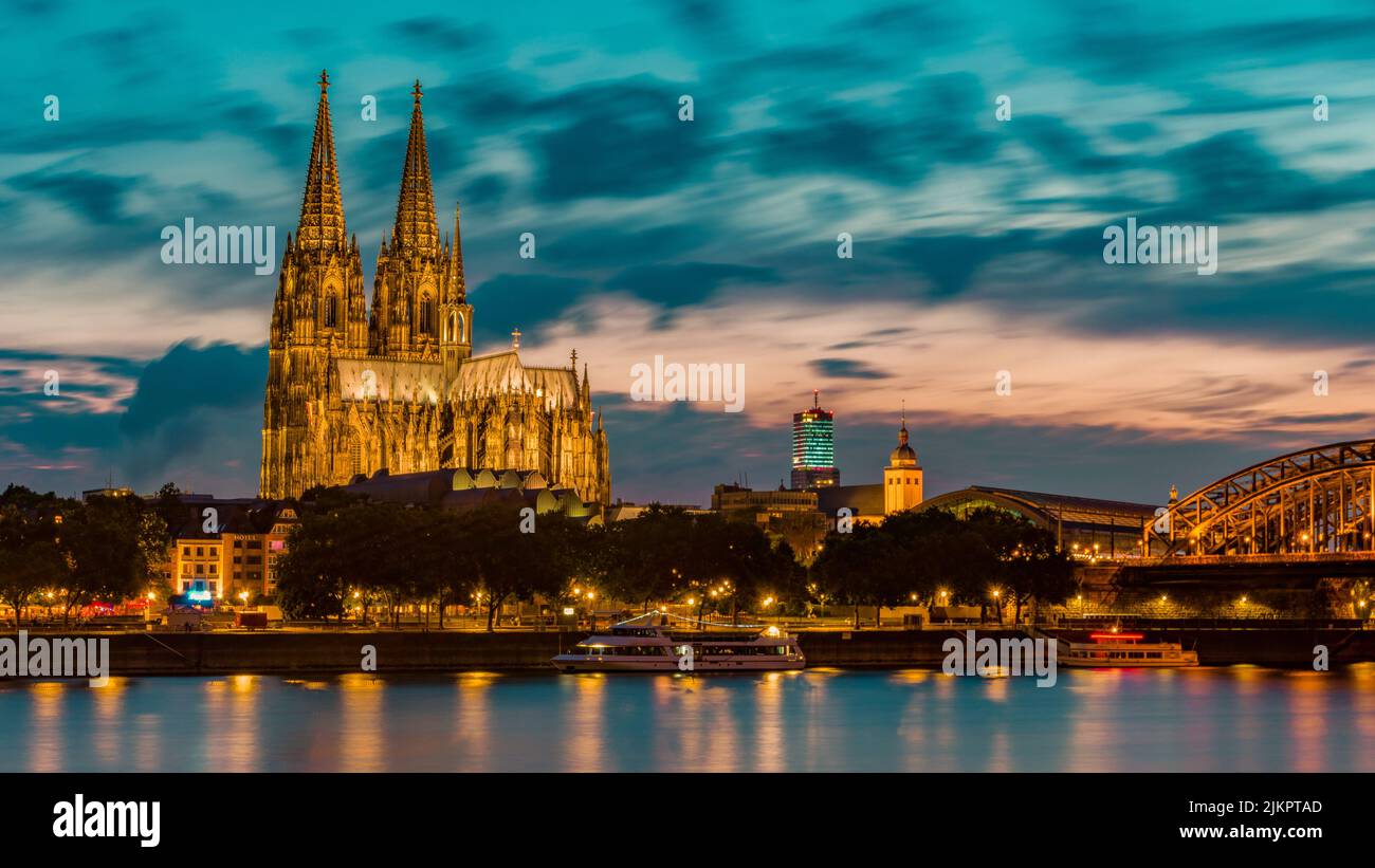 Cologne Koln Germany during sunset, Cologne bridge with the cathedral ...