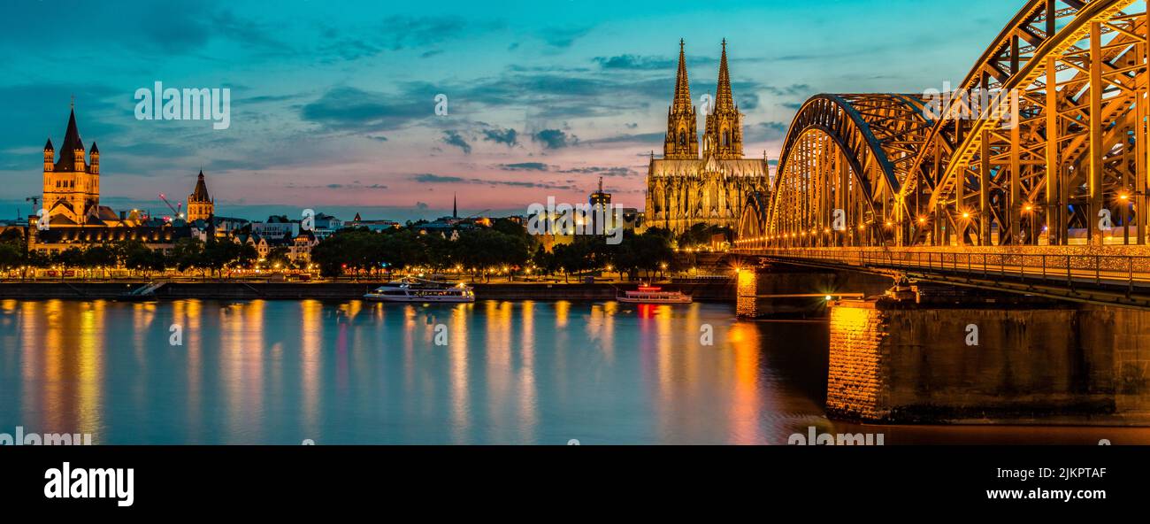Cologne Koln Germany during sunset, Cologne bridge with the cathedral ...