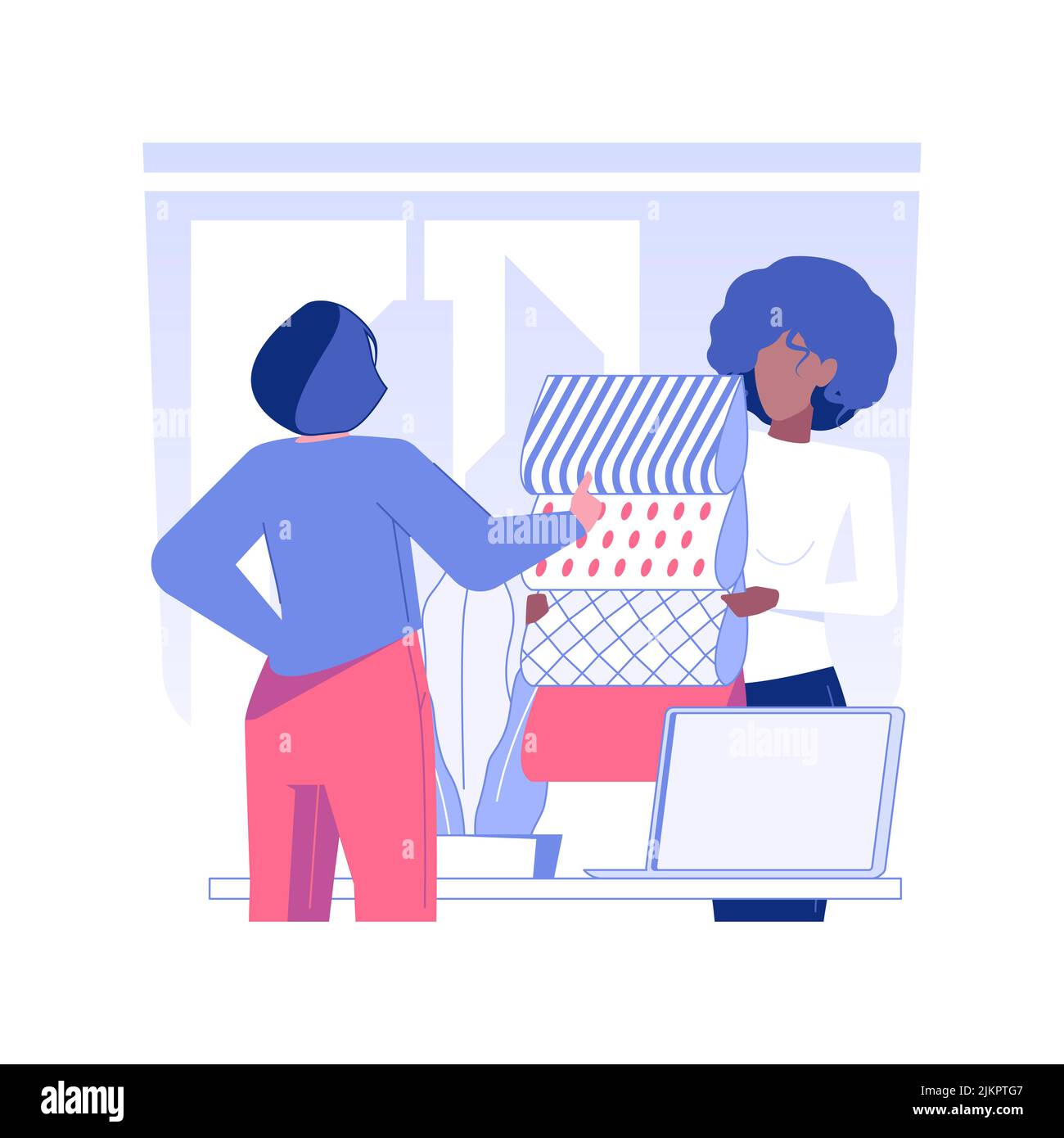 Choosing furniture material isolated concept vector illustration. Woman ...