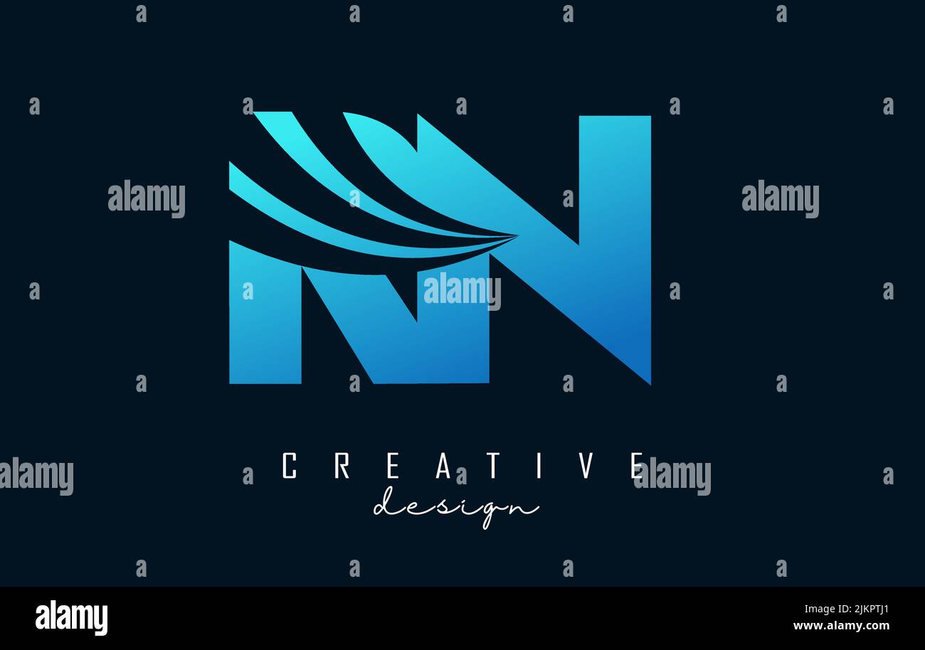 Creative blue letter RN R N logo with leading lines and road concept ...