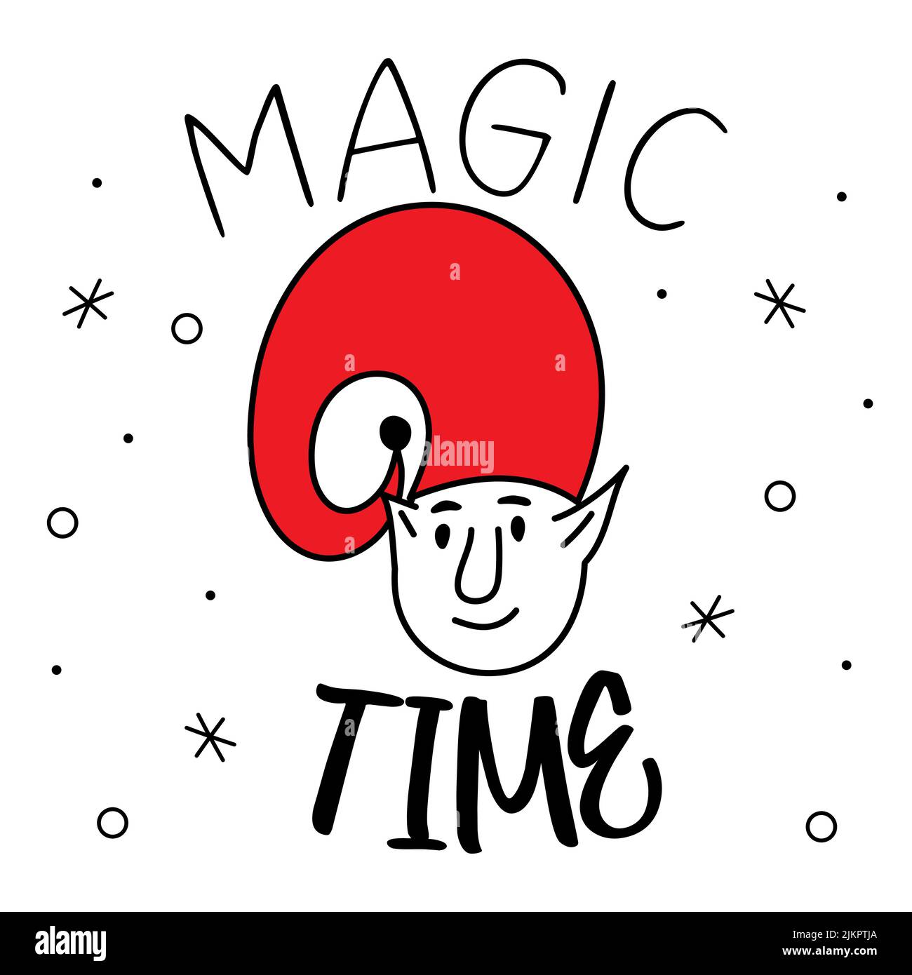Merry Christmas Avatars Head Elf Or Gnome And Lettering Magic Time The