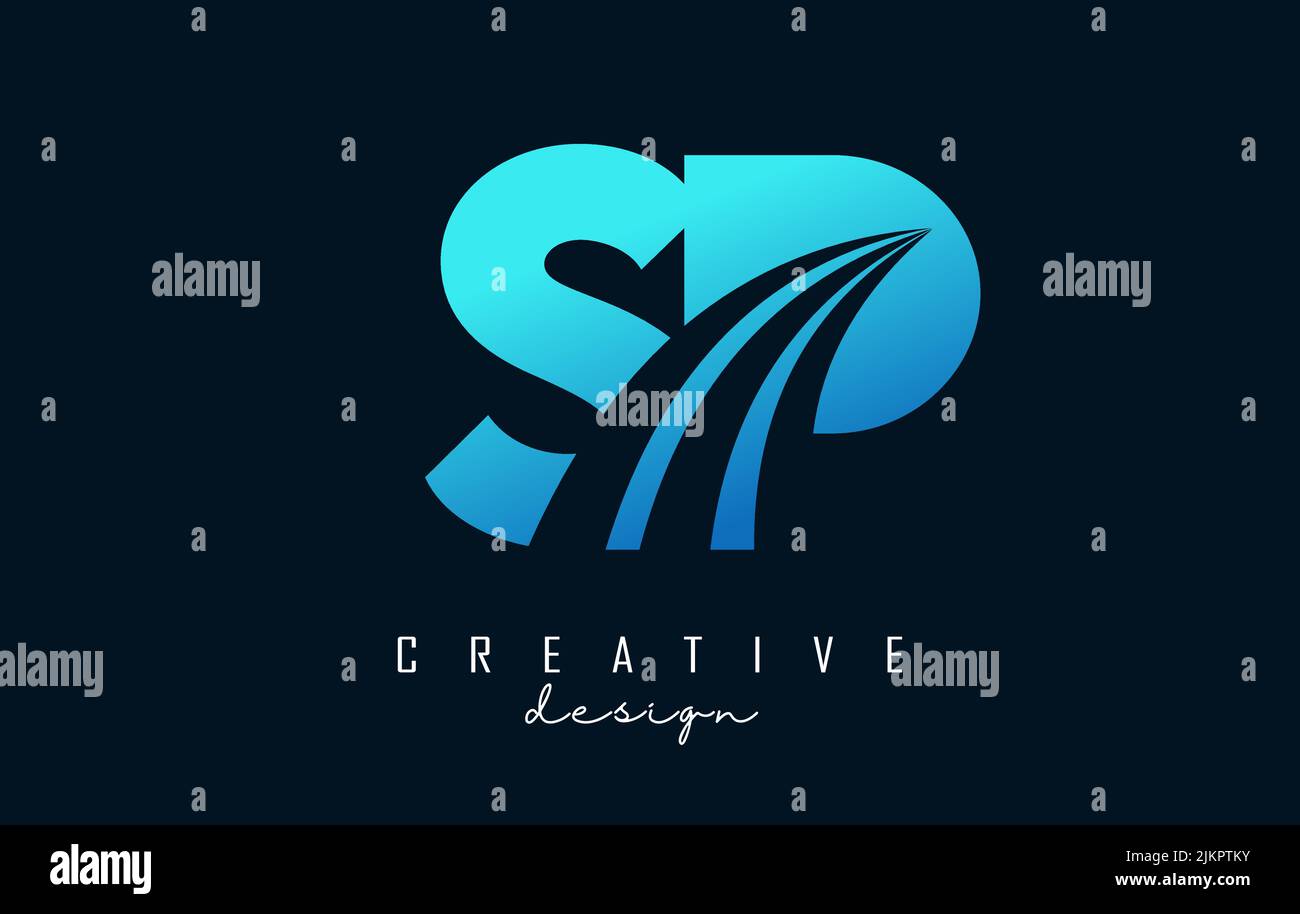 Creative blue letter SP s p logo with leading lines and road concept ...