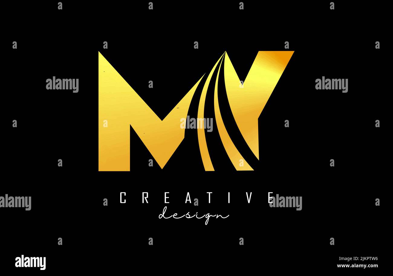 Creative golden letter My m y logo with leading lines and road concept ...