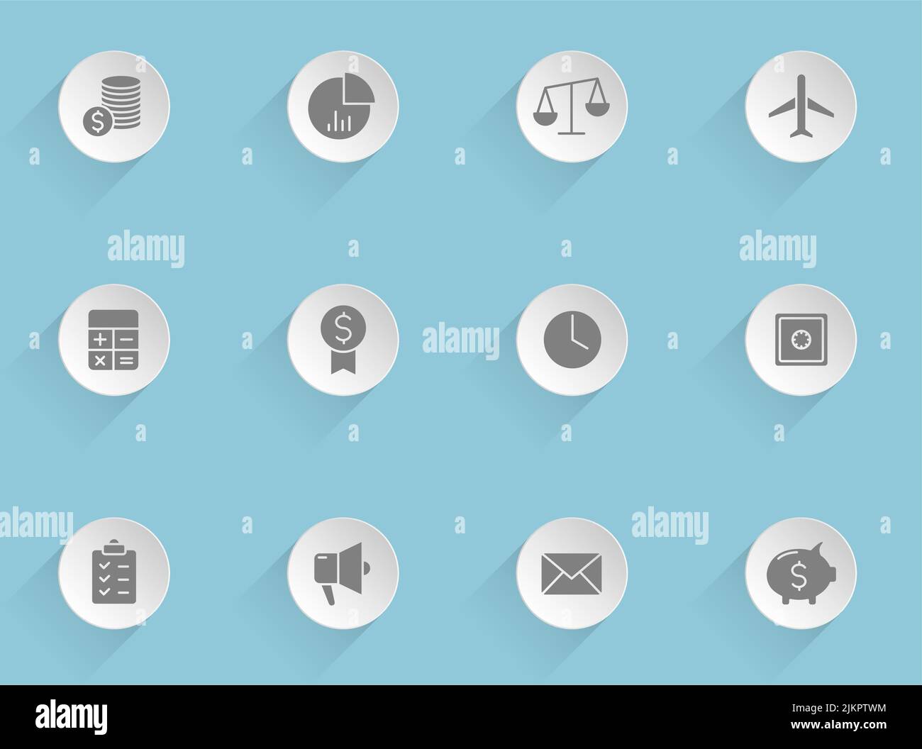 business vector icons on round puffy paper circles with transparent ...