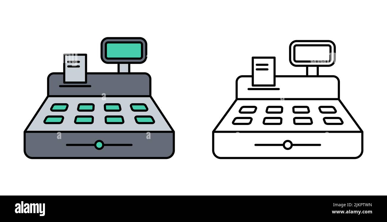 cash register color flat outline illustration isolated on white ...