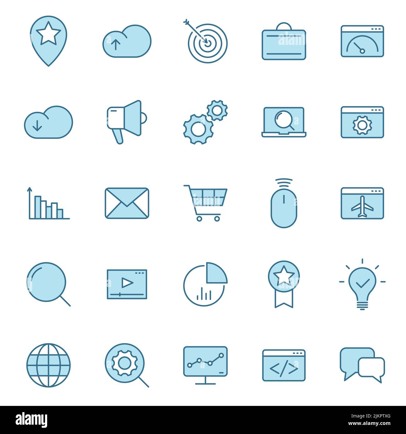 Seo flat vector icons in two colors isolated on white background. Seo ...
