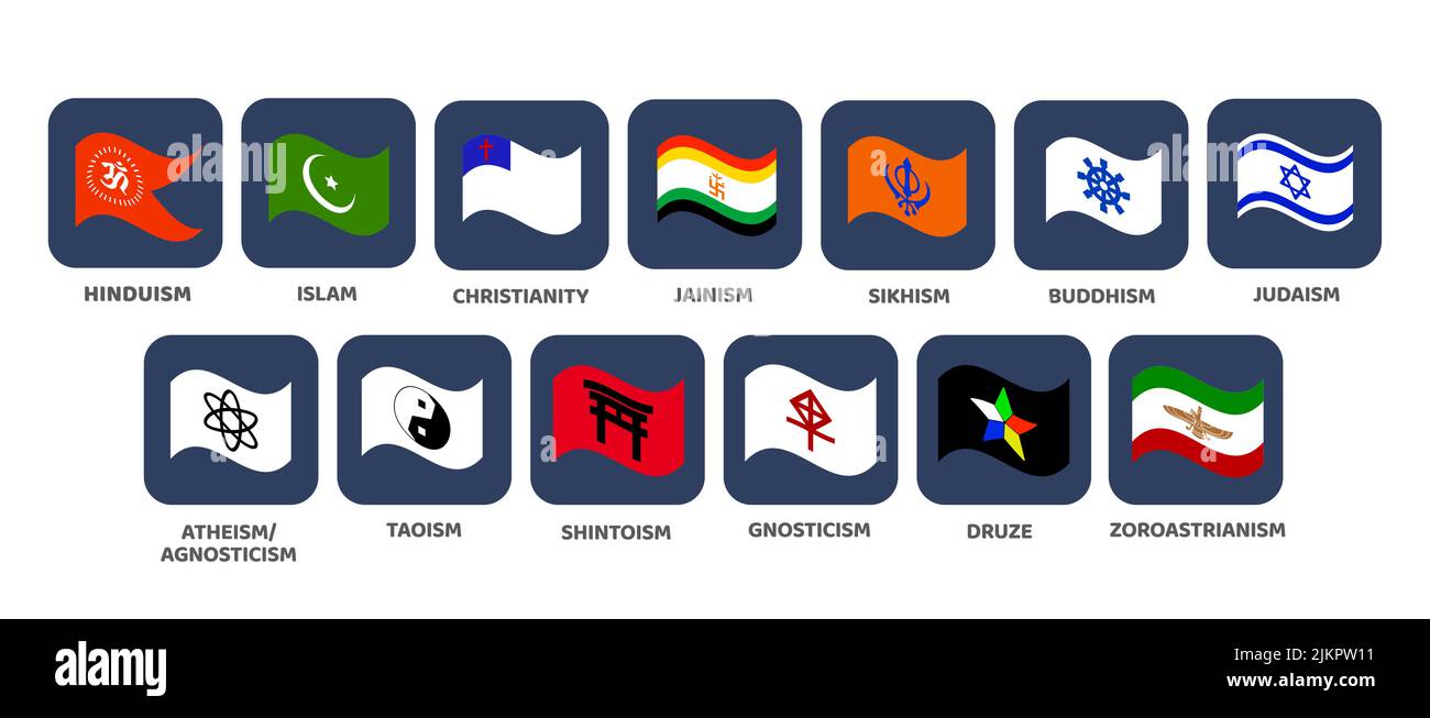 All religious flag icons on a white background with written names Stock ...