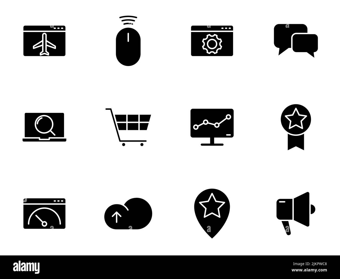 Seo silhouette vector icons isolated on white. Seo icon set for web, mobile apps, ui design and ...
