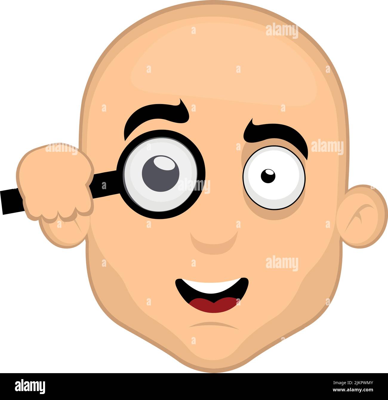 Vector illustration of the face of a cartoon bald man with a happy ...