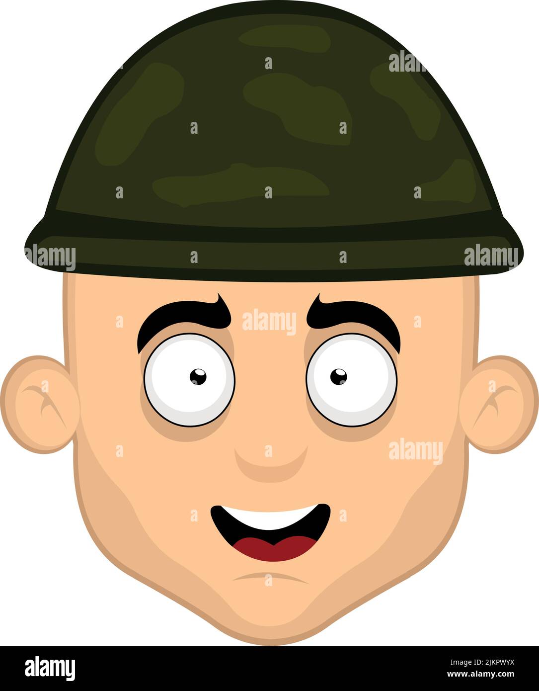 Vector illustration of the face of a cartoon soldier with a happy ...