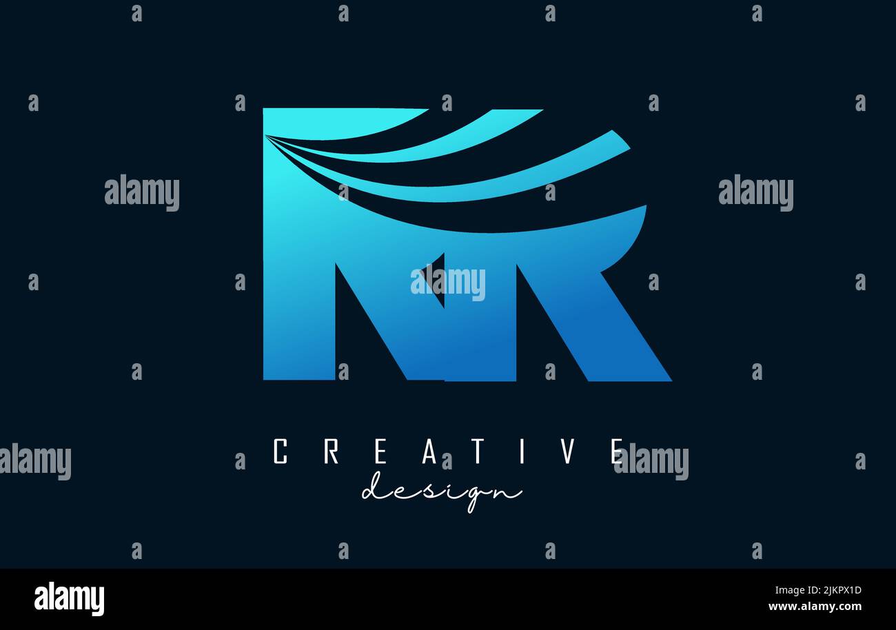 Creative blue letter RR R logo with leading lines and road concept ...